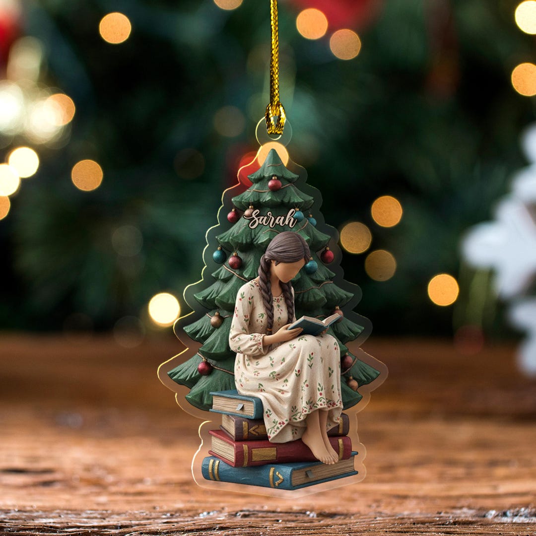 Personalized Girl Reading Books 2D Flat Acrylic Ornament, Reading Gift ...