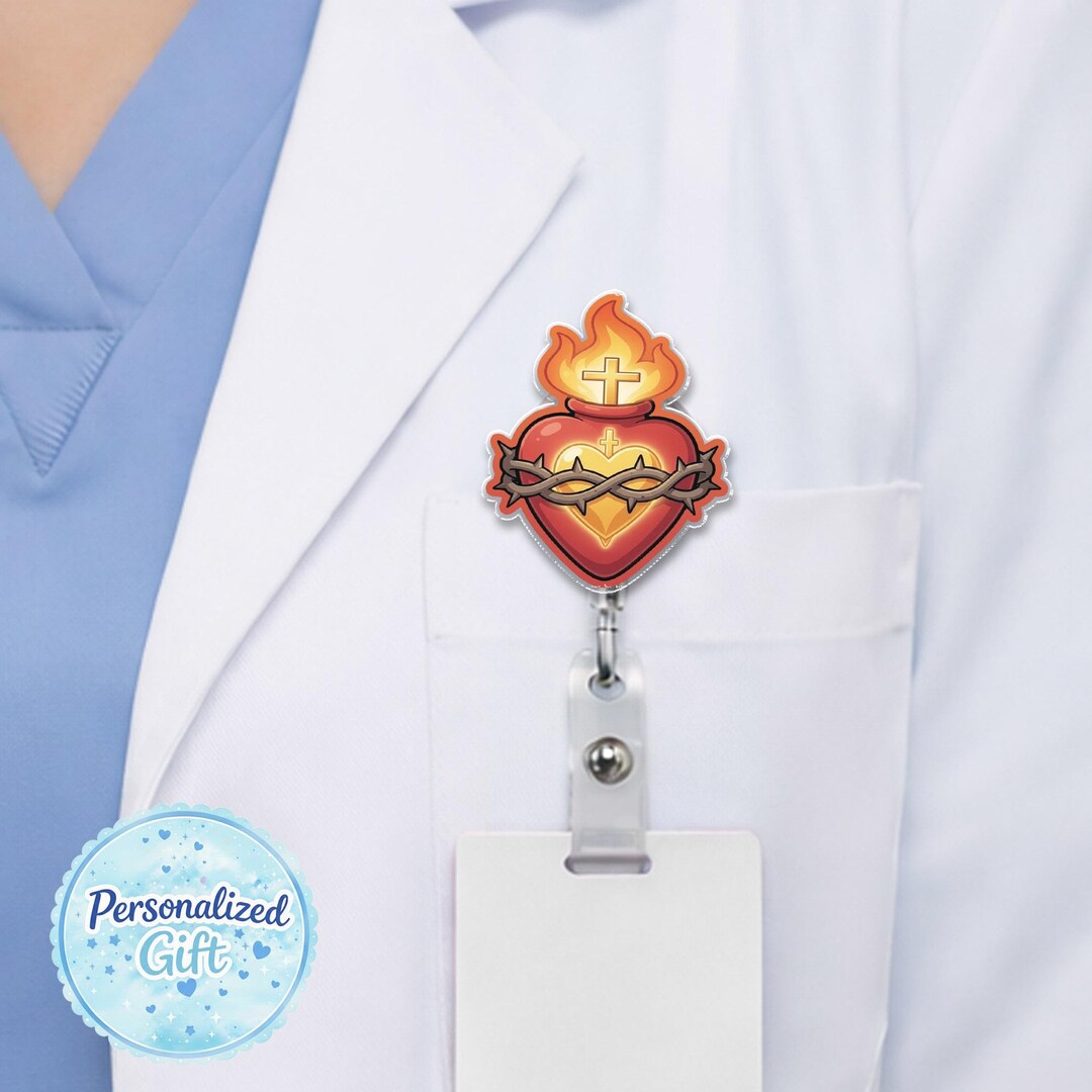 Sacred Heart Badge Reel, Catholic ID Holder for Nurse or Teacher ...