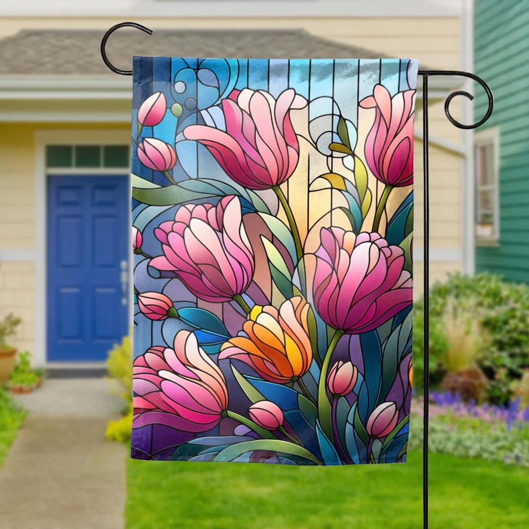 Spring Tulips Flag, Tulips Flag, Stained Glass Spring Floral Flag ...