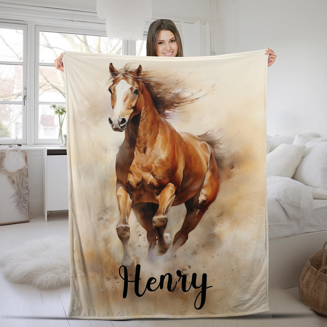 Personalized Horse Blanket, Horses Pattern Blanket, Custom Name Soft ...