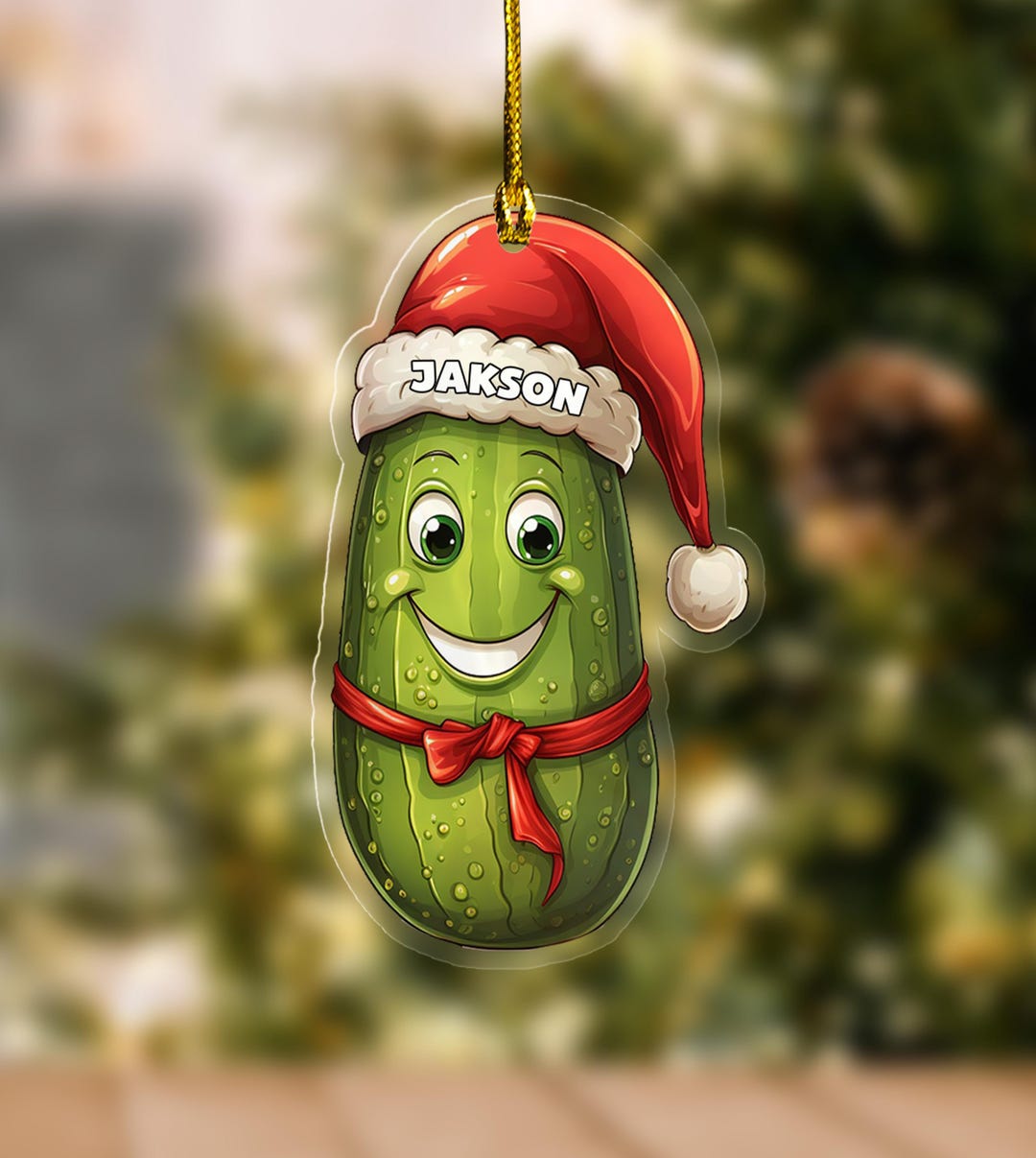 Pickle With Santa Hat Ornament, 2D Pickles Lover Christmas, Pickle ...