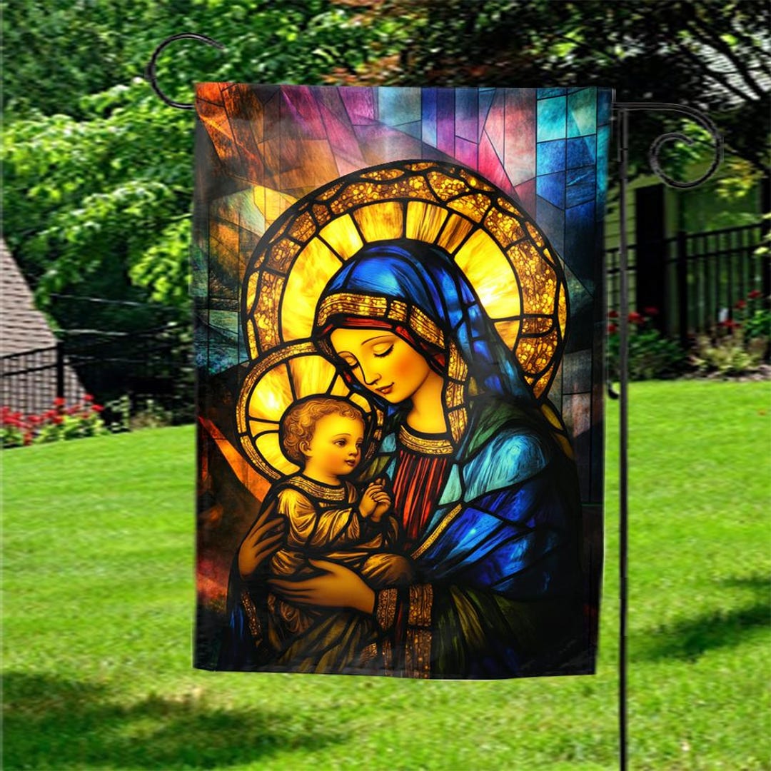 Catholic Stained Glass Flag/virgin Mary Garden Flag/religious Outdoor ...