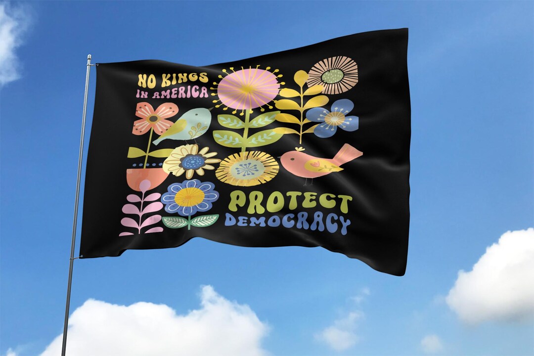 Protect Democracy Floral Flag, No Kings in America Protest Flag ...
