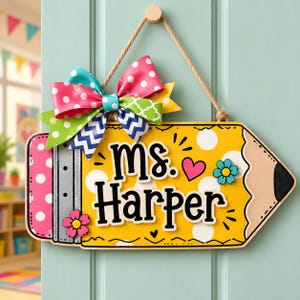 Monogrammed Teachers Pencil, Wooden Door Hanger, Teacher Appreciation ...