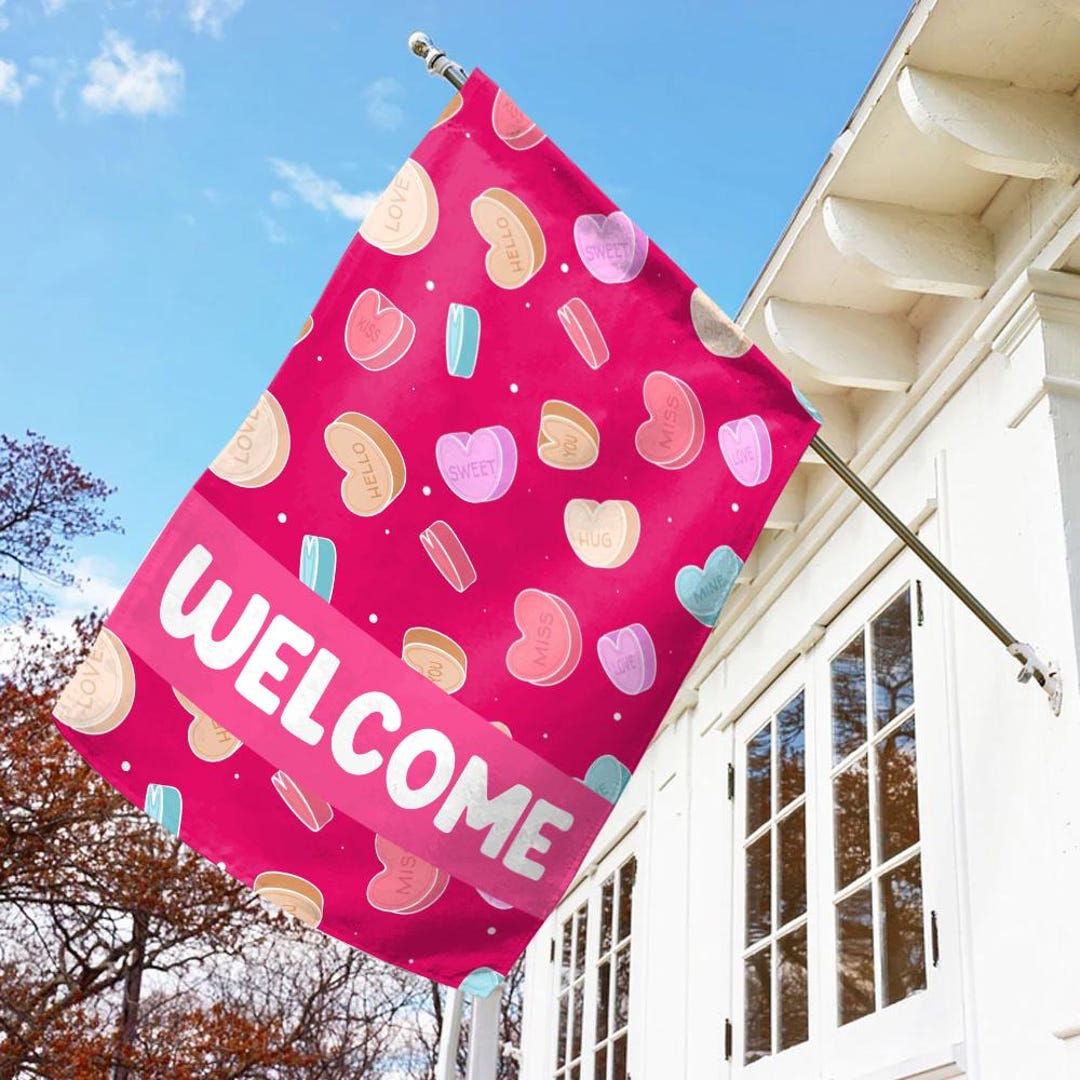 Valentine Candy Heart White Garden Flag, Valentine’s Day Decor, Garden ...