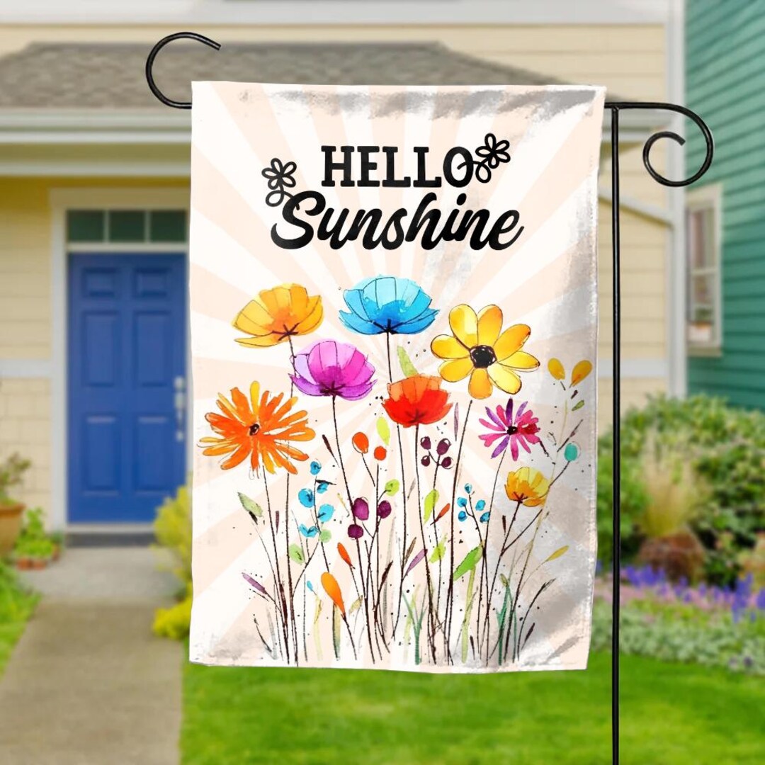 Hello Sunshine Sunflowers Garden Flag Double Sided, Watercolor Flowers ...