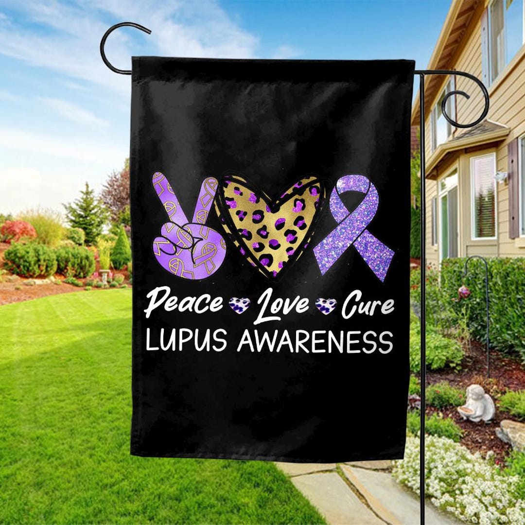 Peace Love Cure Purple Ribbon Lupus Awareness Flag, World Lupus Day ...