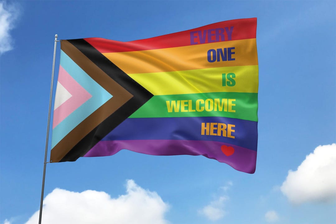 Rainbow Every One is Welcome Here Progress Pride Garden Flag, LGBTQ POC ...