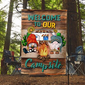 Welcome Campsite Flag, Gnome Camp, RV Welcome Flag, Camping Decor ...