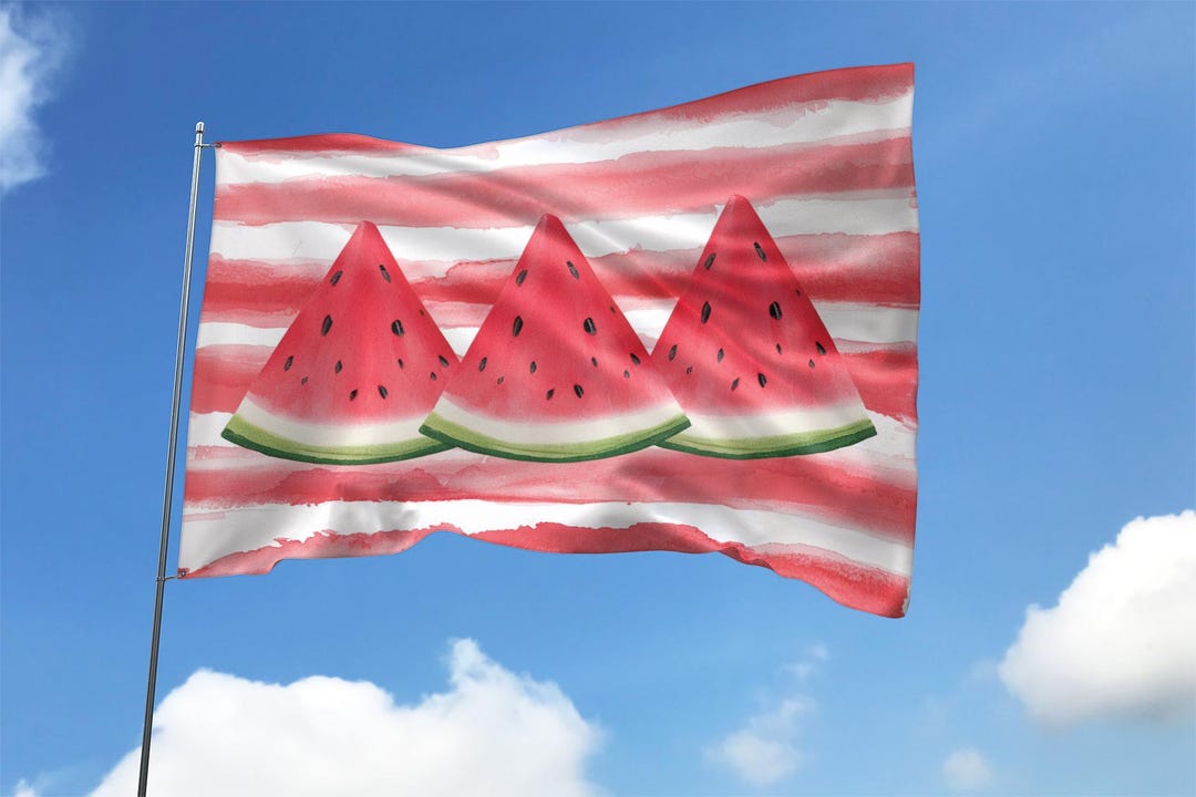 Watermelon Flag Banner Summer Fruit Seeds Pink Green Stripes Polka Dot ...