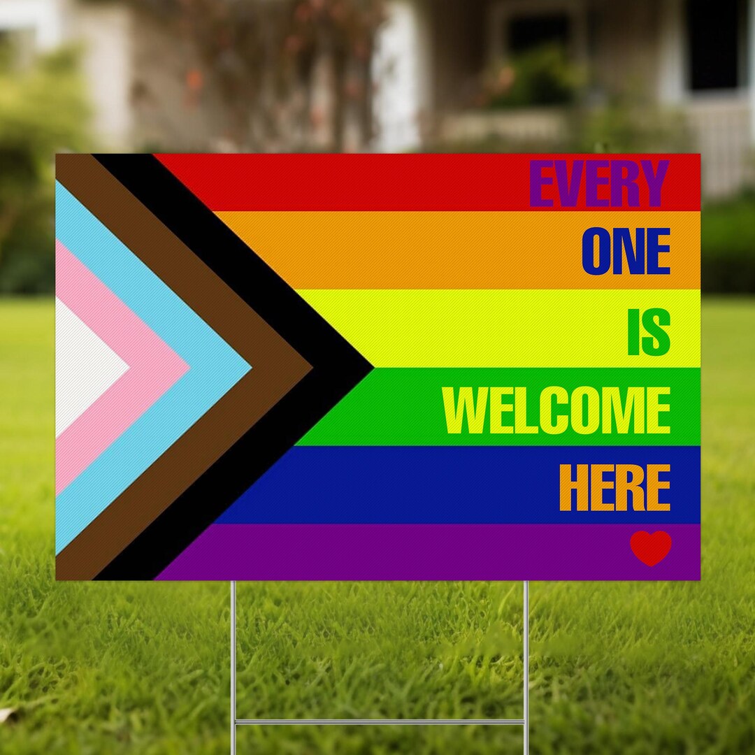 Rainbow Every One is Welcome Here Progress Pride Flag LGBTQ POC ...