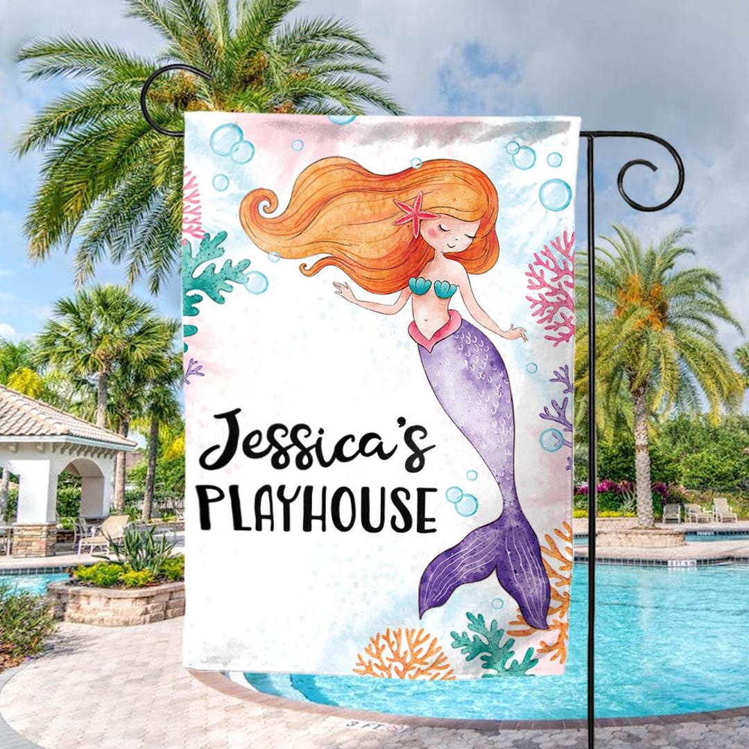 Personalized Mermaid Playhouse Garden Flag, Girl House Flag, Kids Fort ...