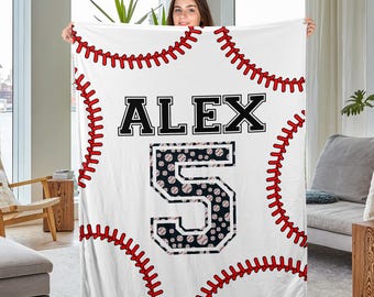 Personalized Baseball Blanket, Custom Name Number Soft Cozy Sherpa ...