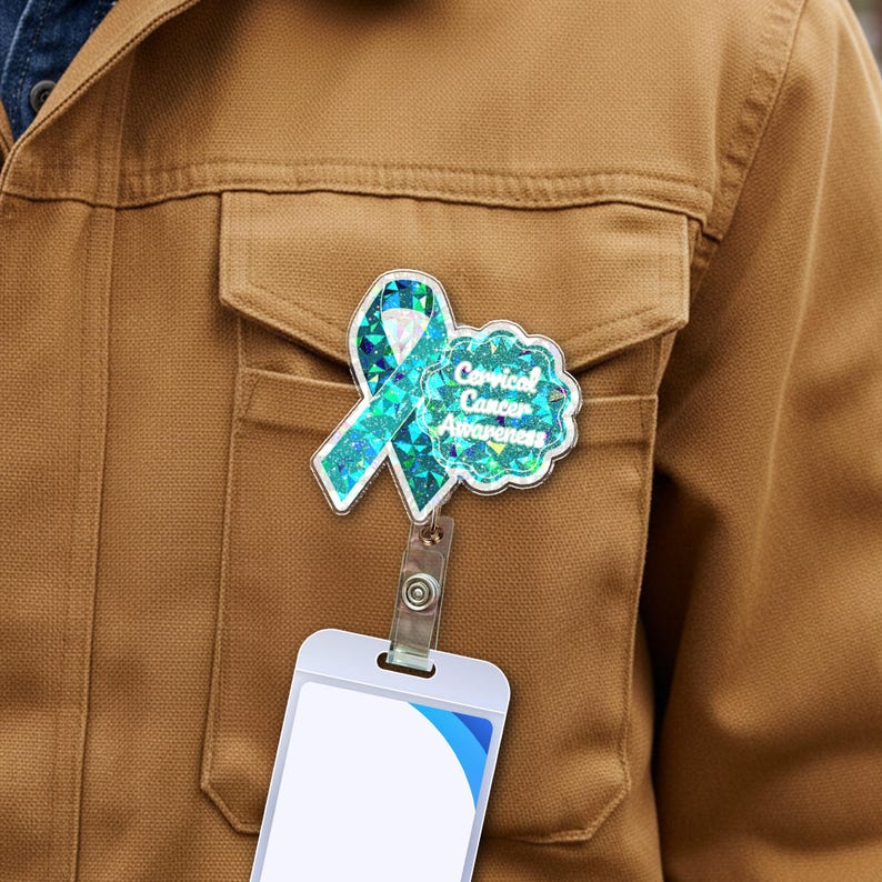 Cervical Cancer Awareness Badge Reel, Teal Ribbon Nurse ID Holder ...