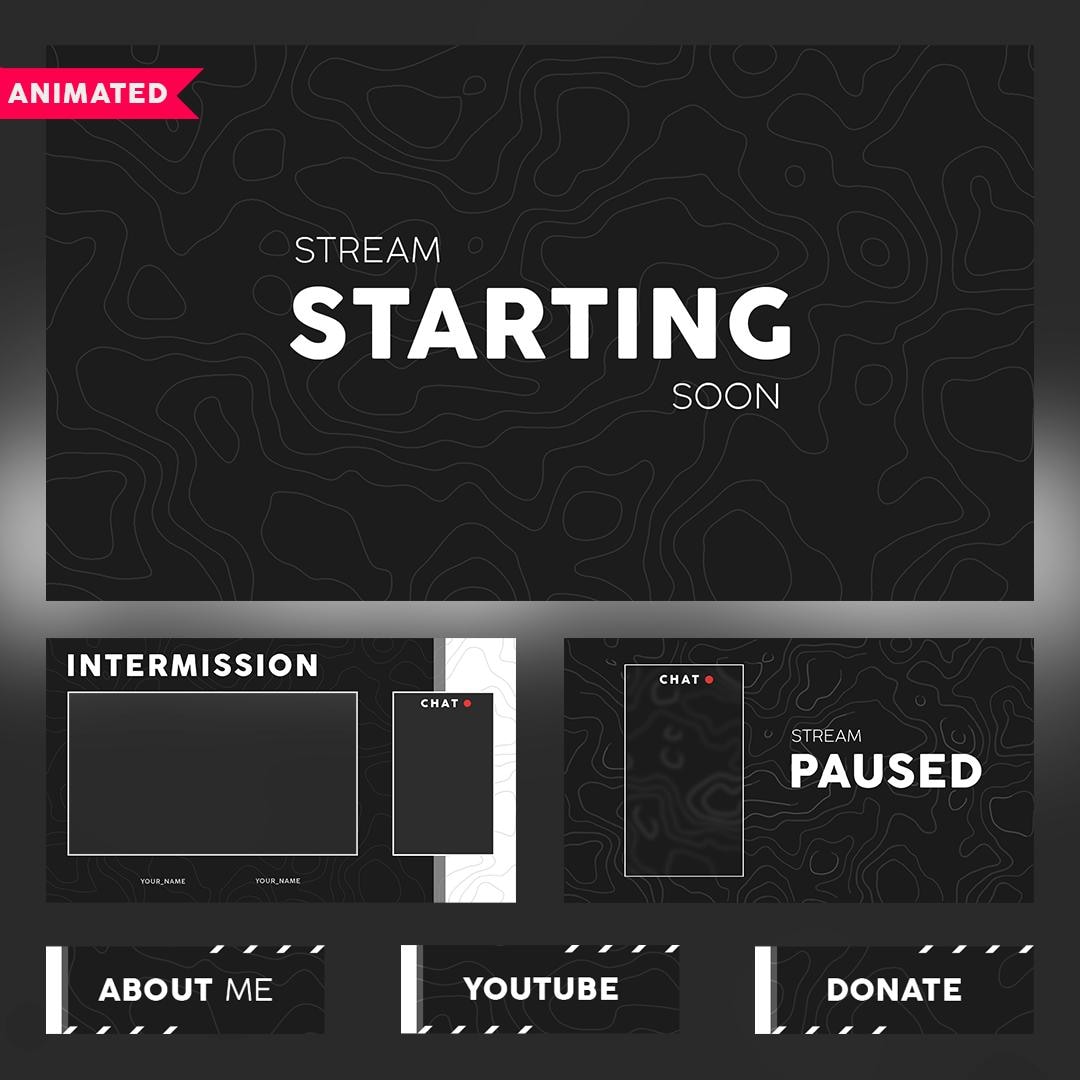 Animated Minimalist Dark Stream Overlay Package for Twitch, Youtube ...