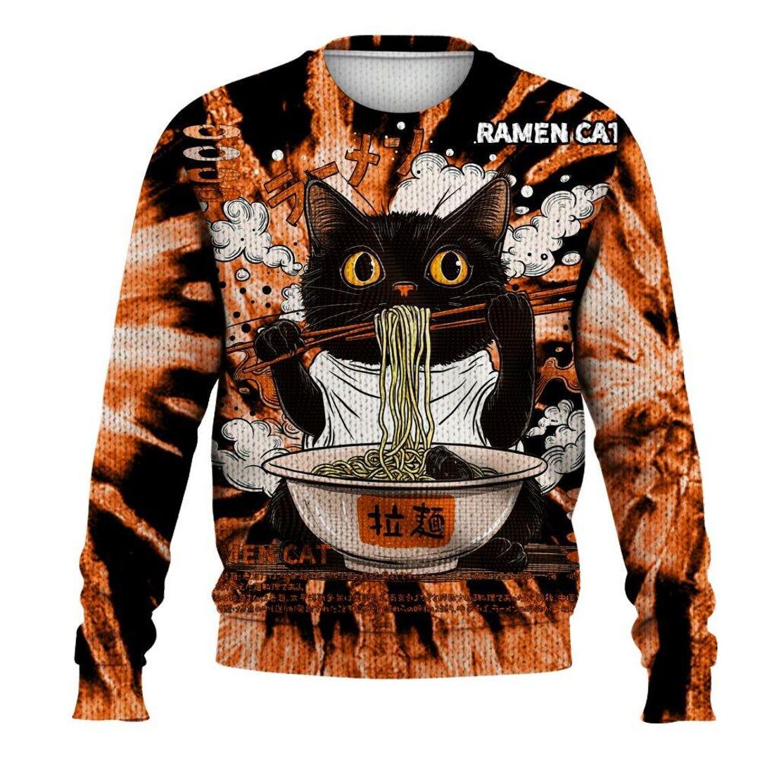 Kawaii Ramen Black Cat Japanese Shirt, Orange Purple Tie Dye Ramen Food ...