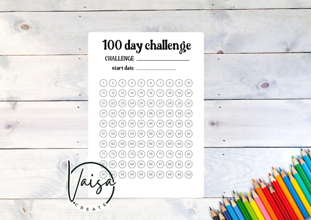 100 Day Challenge Printable, Habit Tracker, Self Improvement Tracker ...