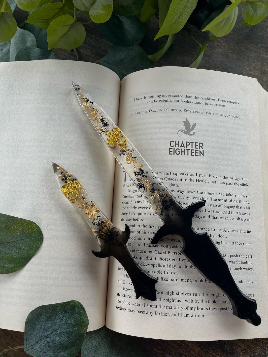 Fourth Wing Inspired Resin Dagger Gold Dragon Booklover Gift Handmade ...