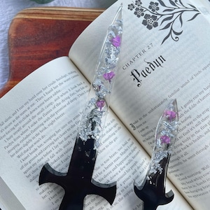 Powerless Inspired Resin Dagger With Purple Roses and Silver Leaf Flake ...