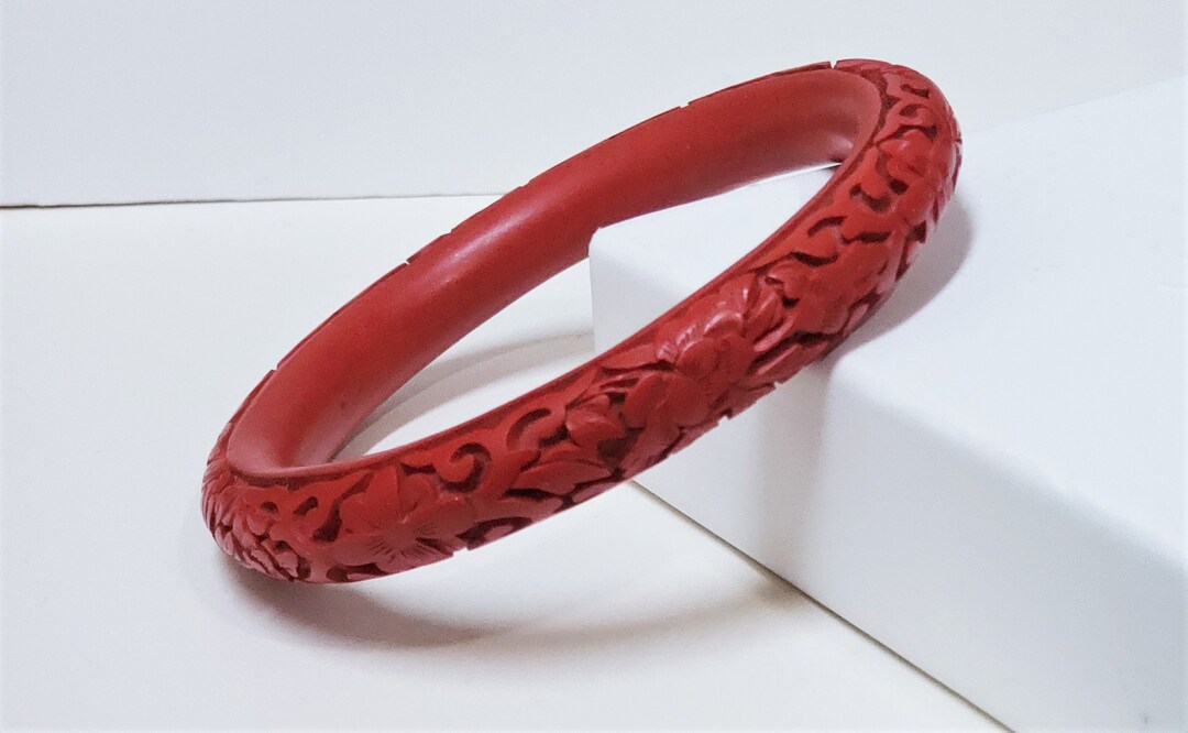 Antique Chinese Carved Cinnabar_ Bangle_ Bracelet - Etsy