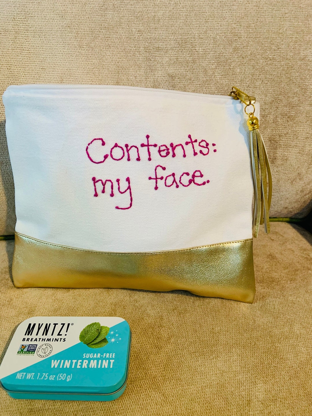 Fancy Canvas Pouch, Contents: My Face, Makeup Bag Fun, Cosmetic Bag ...