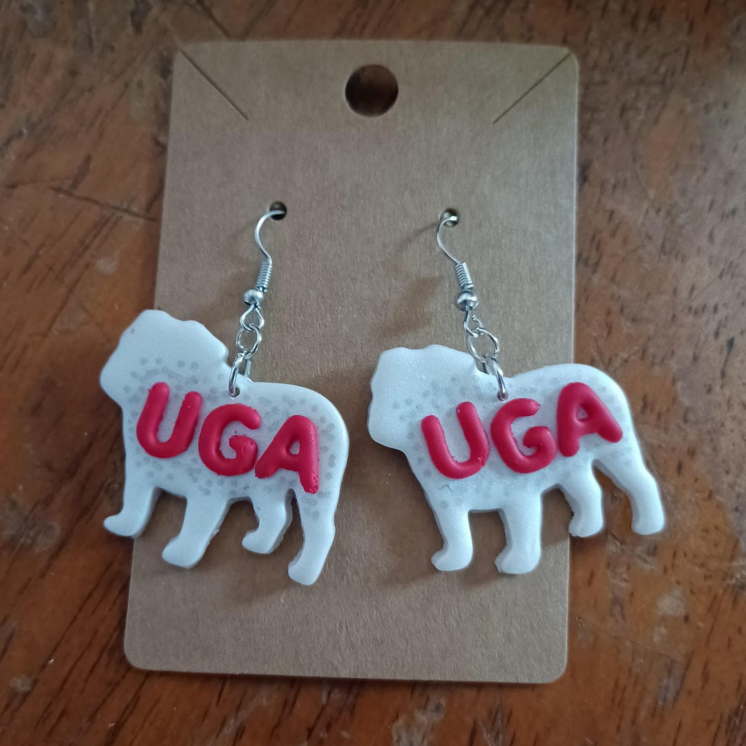 UGA White Bulldog Red Letters Polymer Clay Collegiate Earrings - Made ...