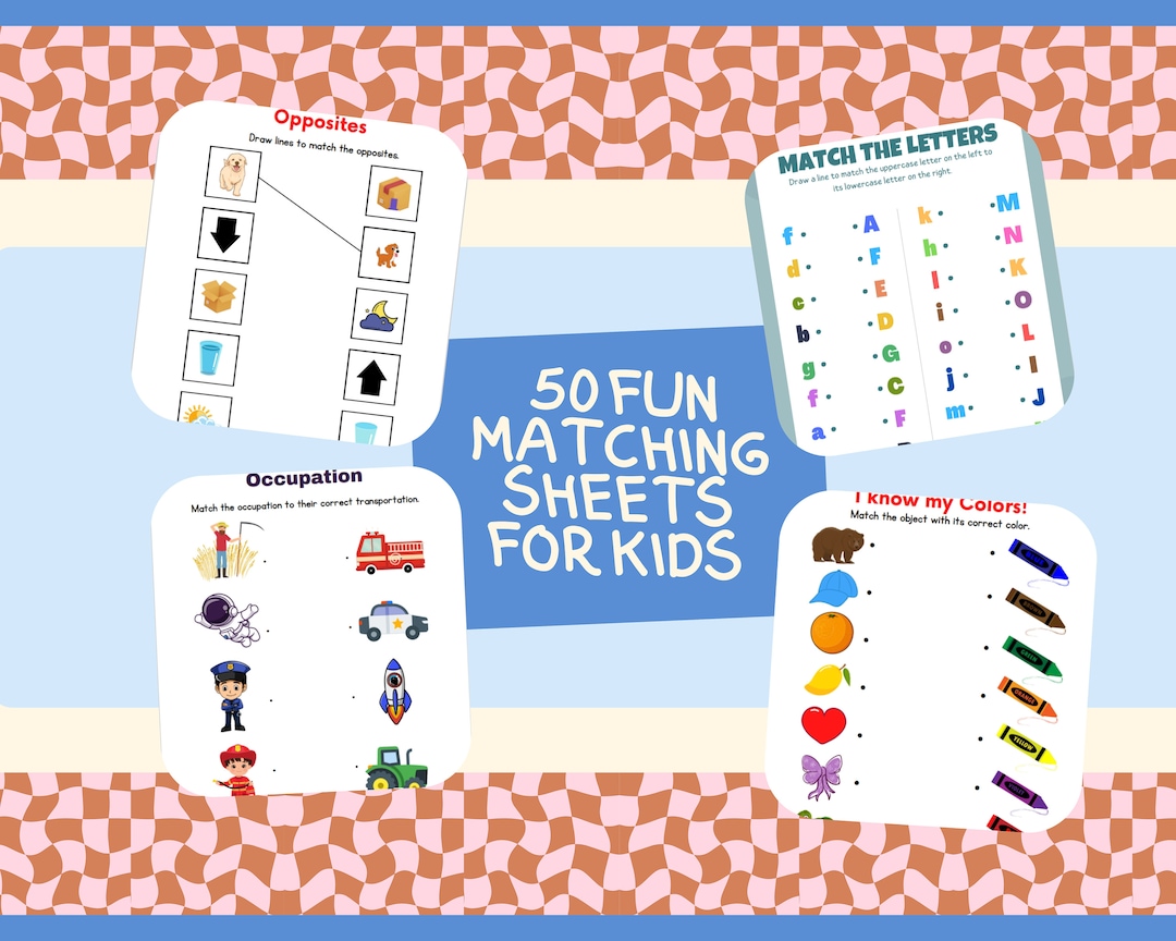 50 Fun Matching Sheets for Kids - Digital Download - 8.5x11 - Etsy