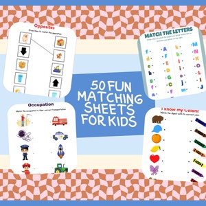 50 Fun Matching Sheets for Kids - Digital Download - 8.5x11 - Etsy