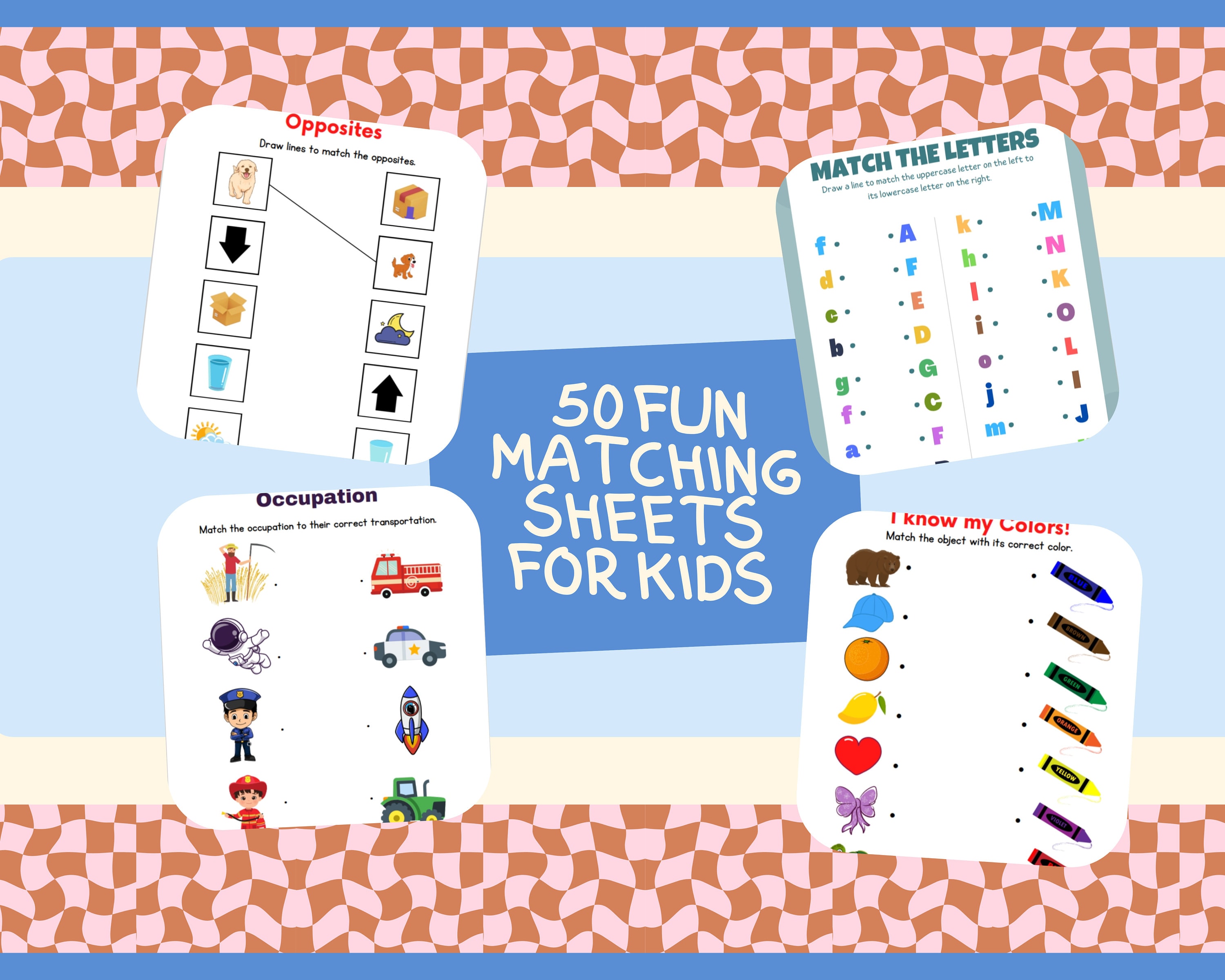 50 Fun Matching Sheets for Kids Digital Download 8.5x11 - Etsy