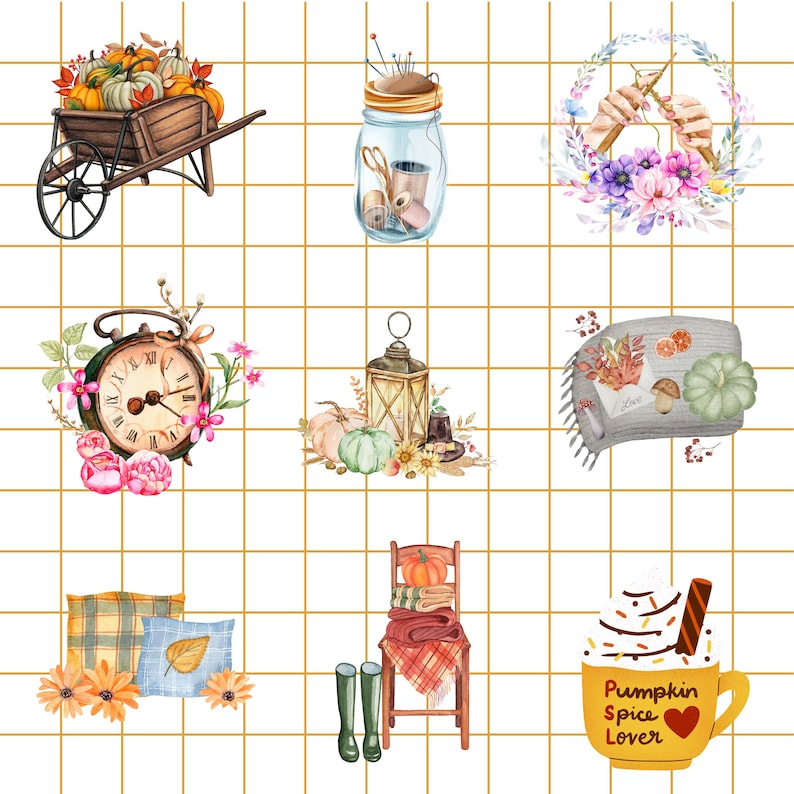 Fall Season Stickers Clipart PNG Digital Download - Etsy