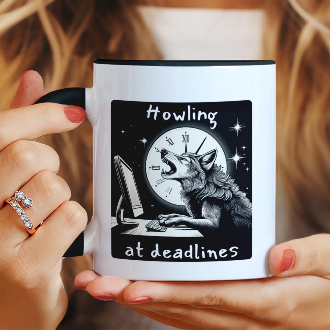 Howling at Deadlines Mug, Funny Wolf Desk Coffee Cup, Office Gift for ...