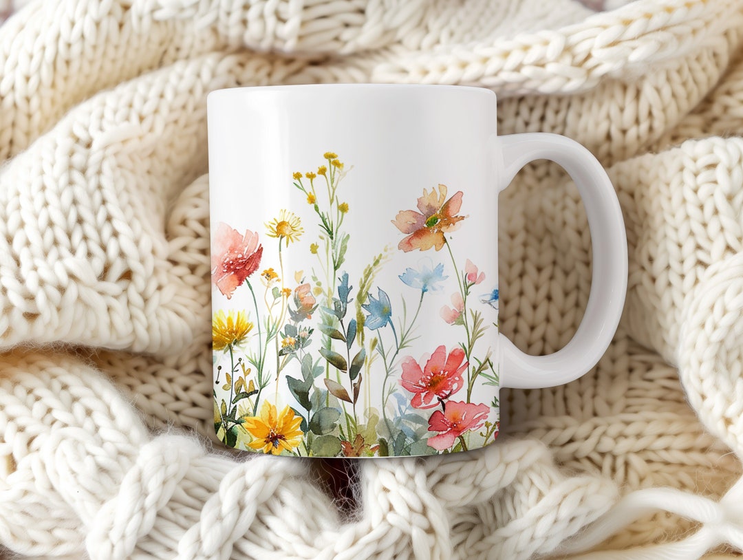 Pressed Flowers Mug - Cottagecore Vintage Botanical Tea Cup, Boho ...