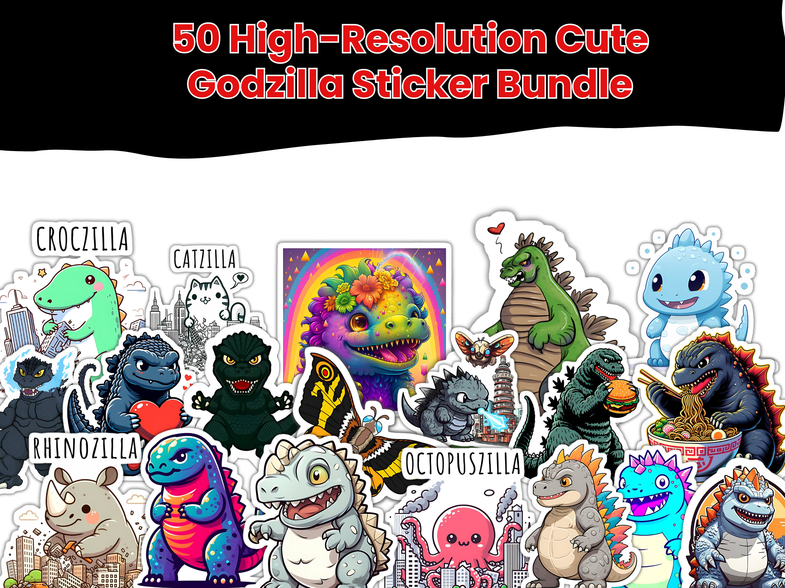 Godzilla Sticker Bundle | Cute Godzilla Sticker | 50 High Quality ...