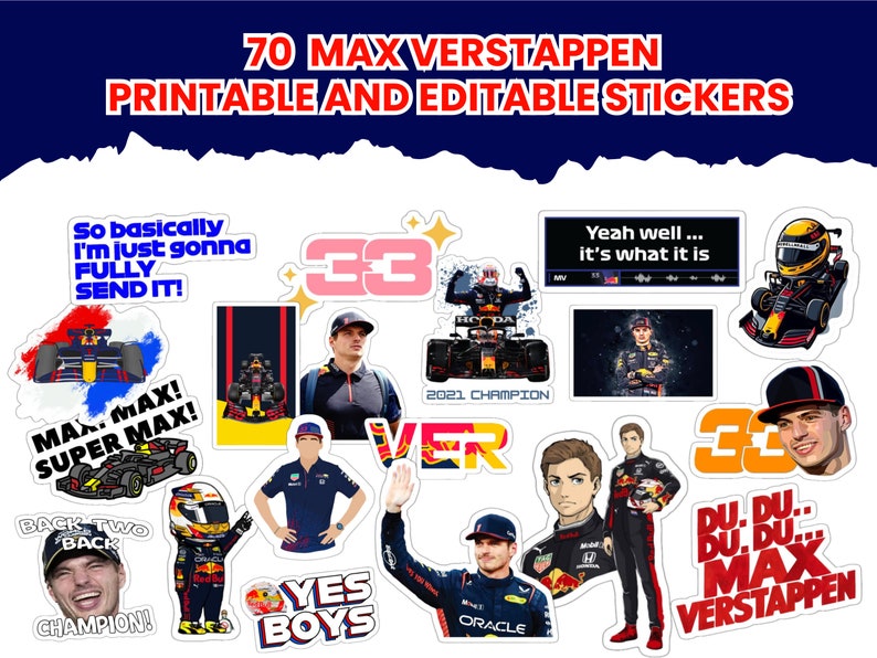 Max Verstappen Sticker 70 Digital Editable and Ready to Print Stickers ...