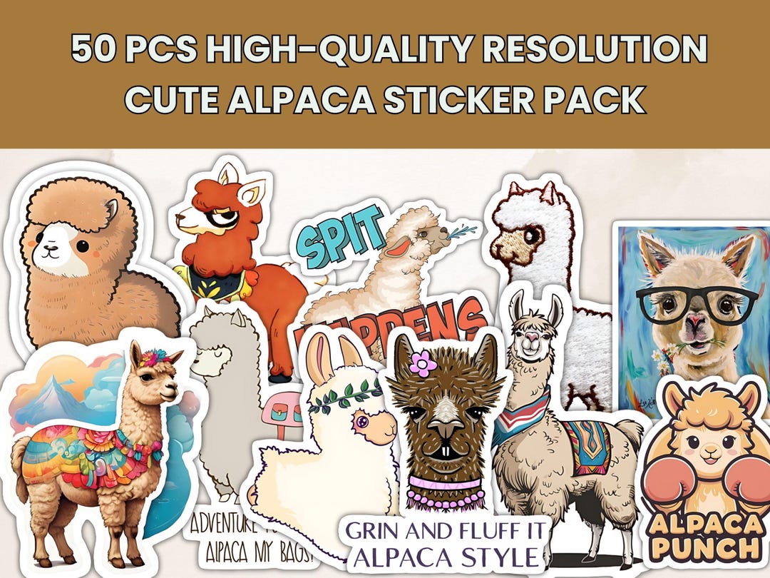 Cute Alpaca Sticker Pack | Alpaca Sticker | Llama Sticker | 50 Pcs High ...