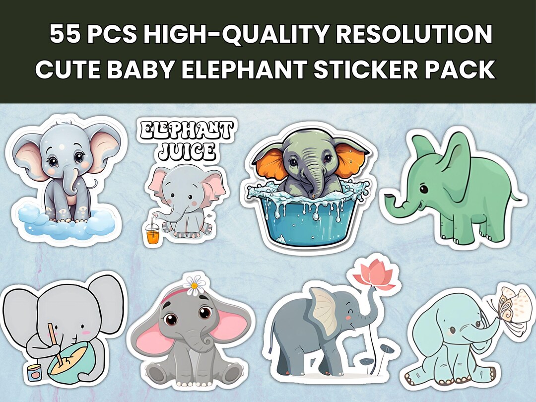 Cute Baby Elephant Sticker Pack | Elephant Sticker | 55 Pcs High ...