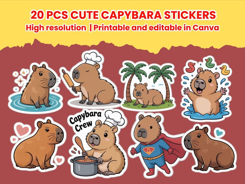 20 Pcs Cute Capybara Stickers | Capybara Sticker Printable | Capybara ...
