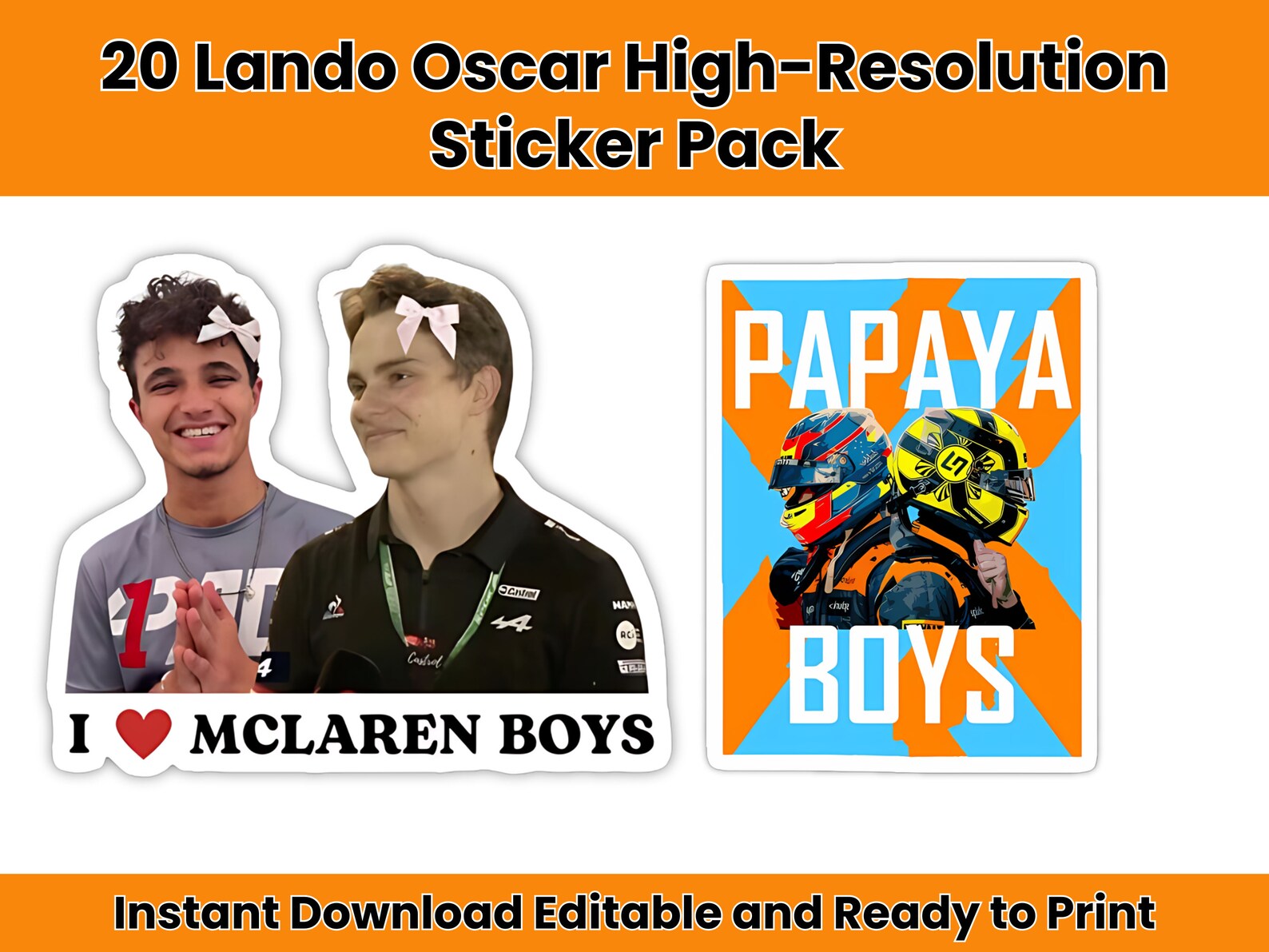 Lando and Oscar Sticker Pack | Mclaren Boys | Papaya Boys | F1 Driver ...