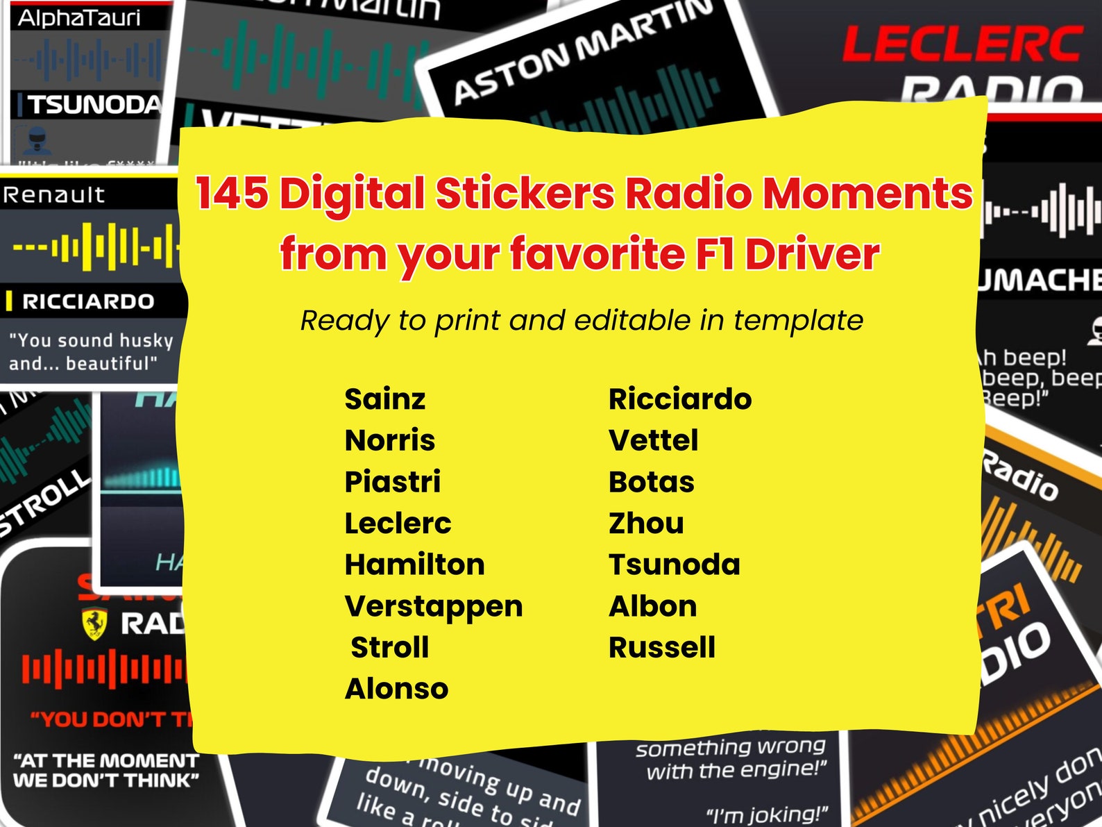 F1 Radio Sticker | 145 F1 Driver Radio Moments | F1 Stickers | Ready to ...