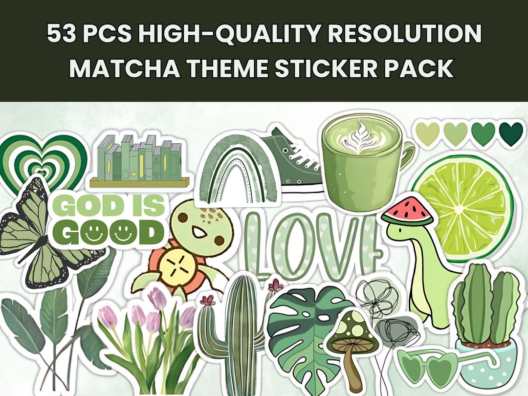 Matcha Theme Cute Stickers | Green Theme Stickers | Green Aesthetic ...