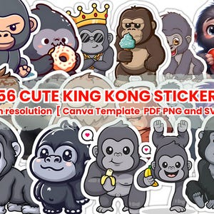 56 Set Cute King Kong Sticker Bundle | EDITABLE With PNG and SVG | King ...
