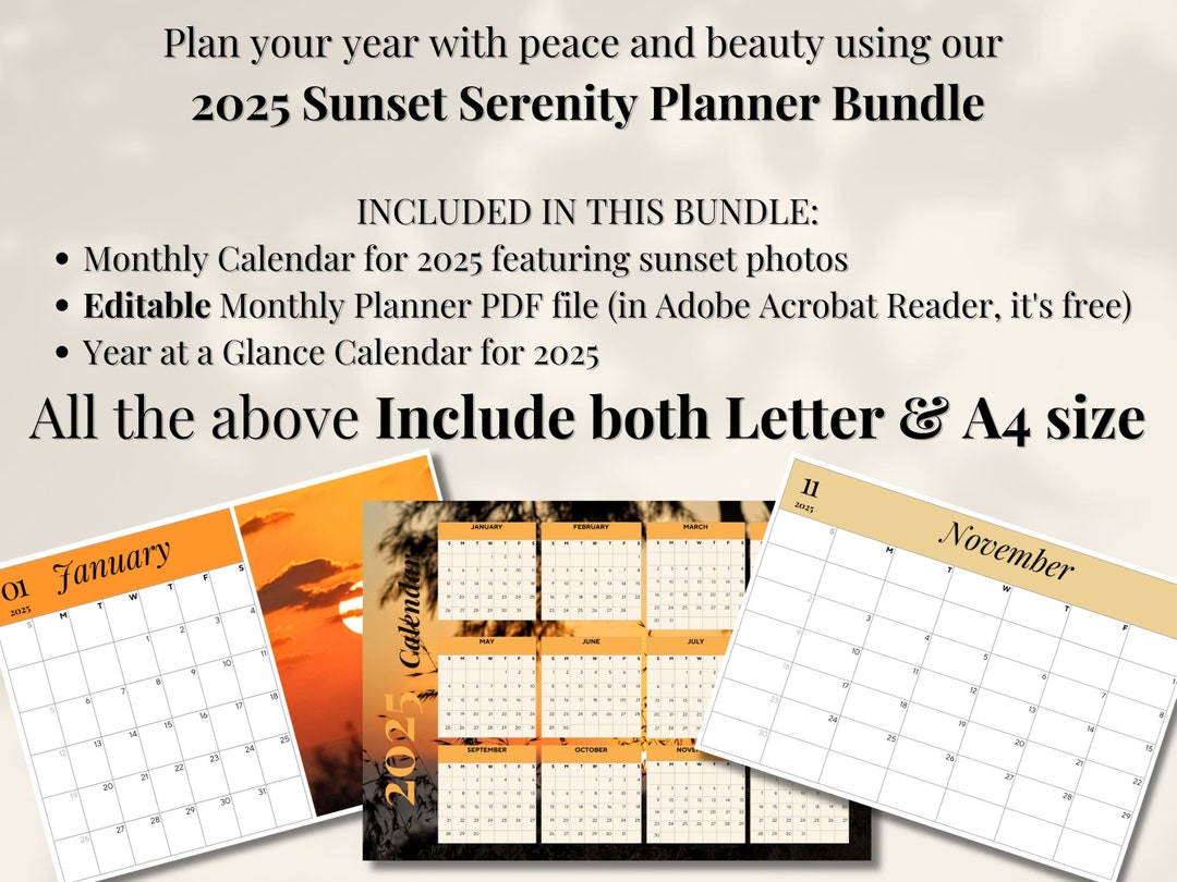 2025 Calendar Bundle/ Printable Monthly Calendar/ Editable Monthly ...