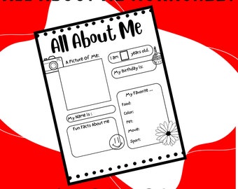 Kindergarten-2nd Grade All About Me Page Digital Printable for Kids ...
