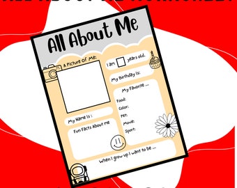 Kindergarten-2nd Grade All About Me Page Digital Printable for Kids ...