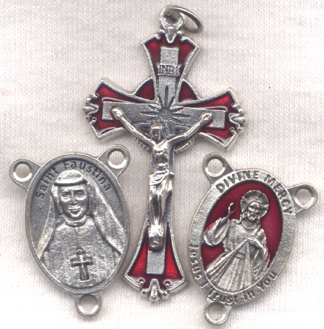 Divine Mercy Red Enamel Silver Rosary Set03 - Etsy