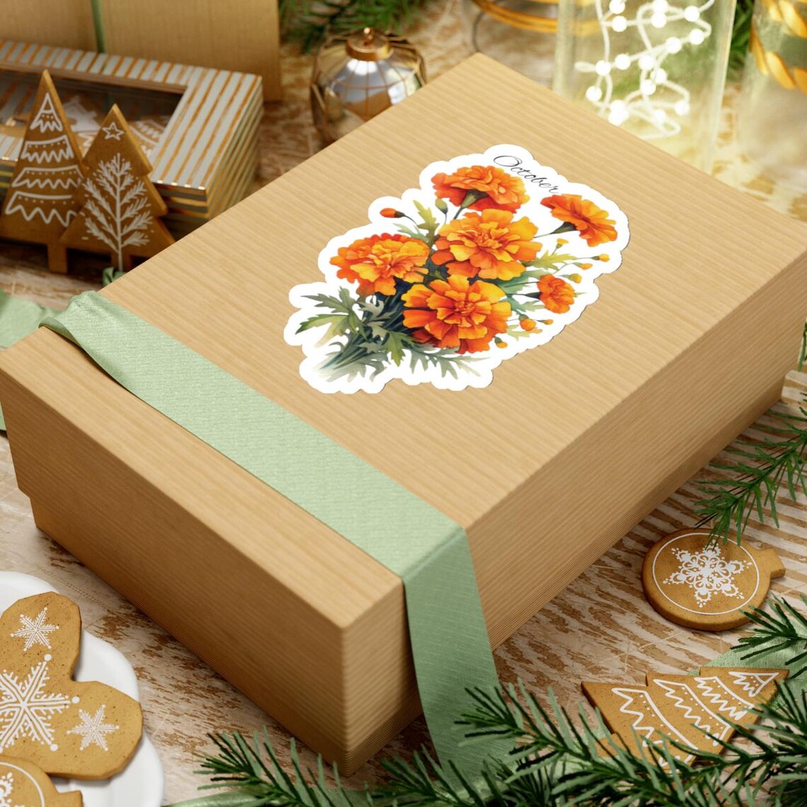October Marigold Birth Month Flower Sticker, Zodiac Sticker, Watercolor ...