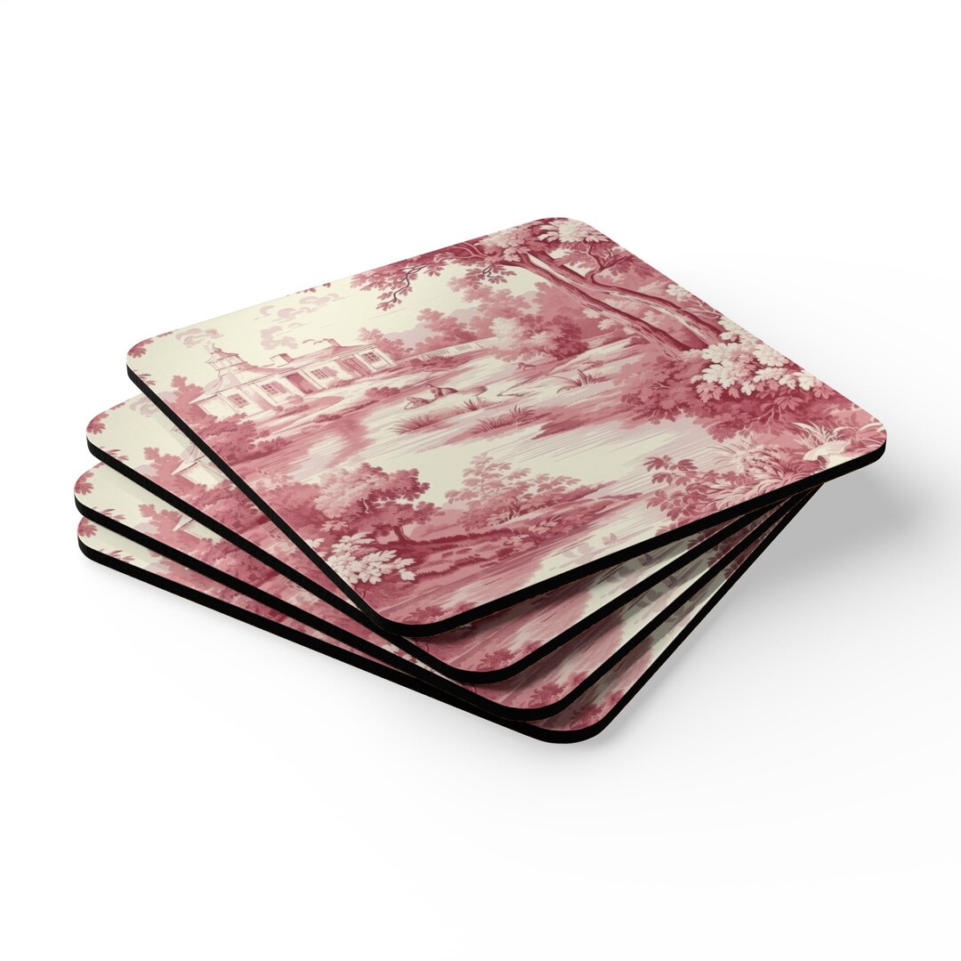 French Inspired Toile De Jouy Corkwood Coaster Set of 4 - Etsy