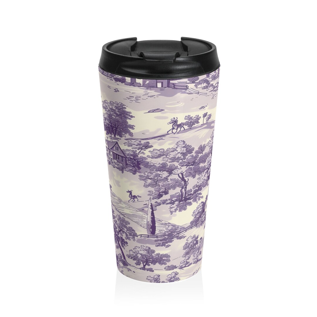 Lilac French Toile Insulated Stainless Steel Mug 15oz Travel Coffee Tea ...