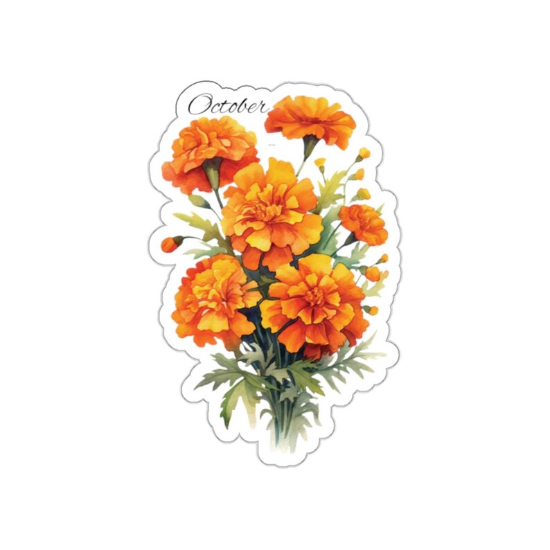 October Marigold Birth Month Flower Sticker, Zodiac Sticker, Watercolor ...