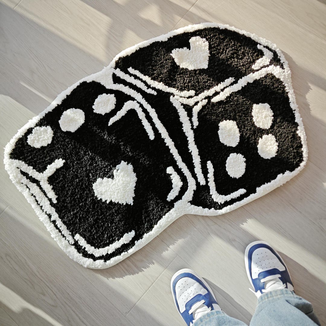 Dice Black Tufted Rug - Soft & Washable Gamer Mat, Casino Aesthetic ...